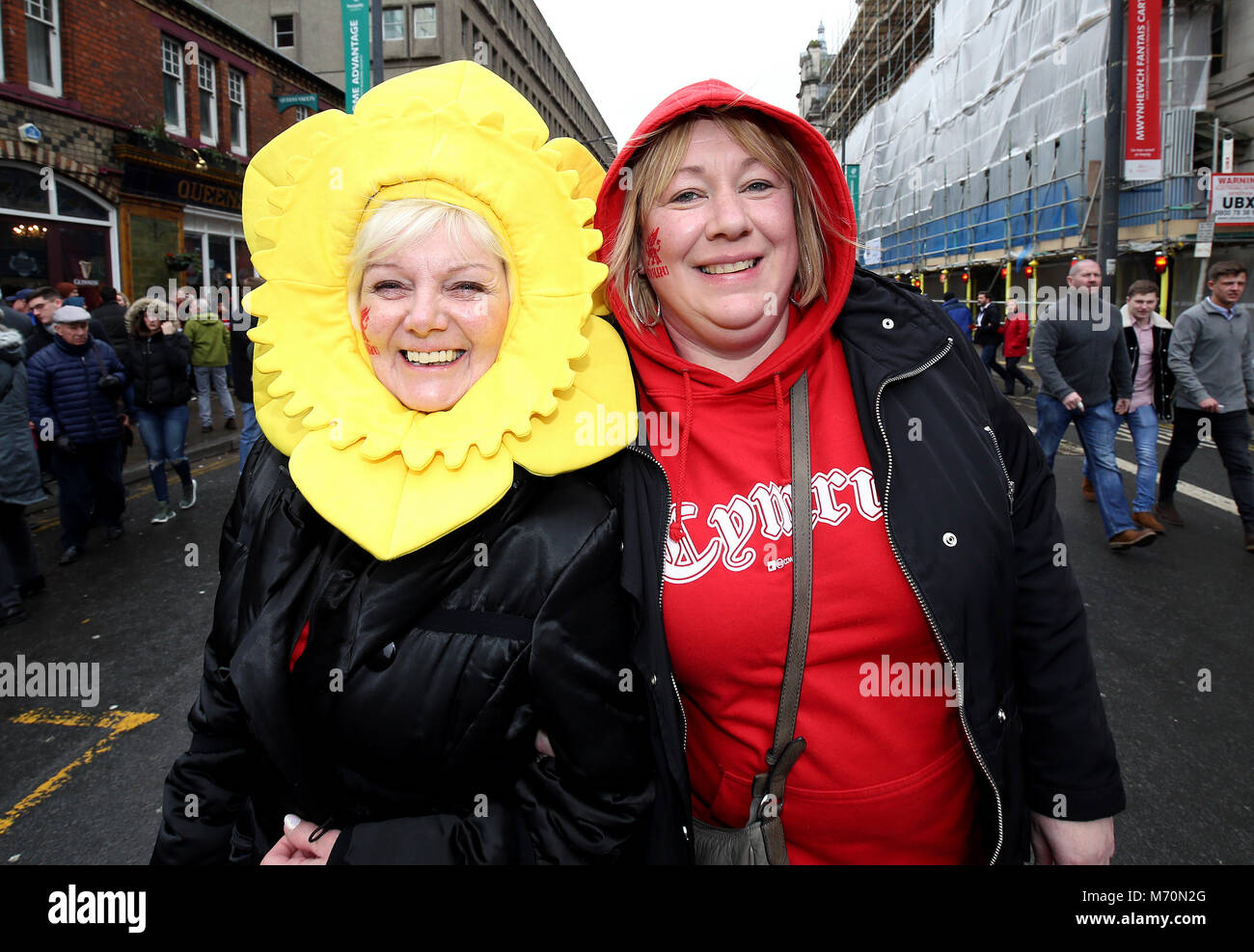 Fans of Wales show their support outside the ground before the game ...