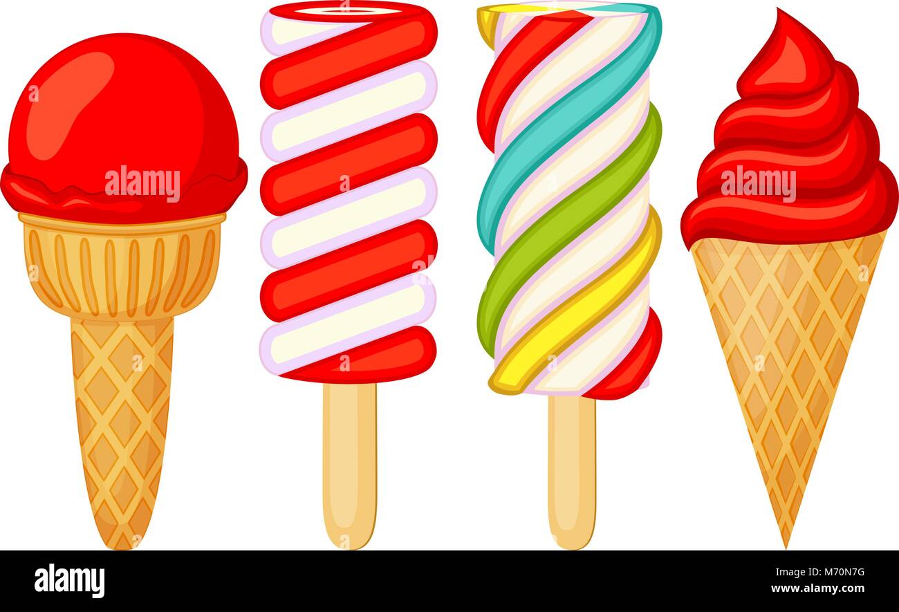 Colorful red white popsicle ice cream set. Summer comfort fast food ...