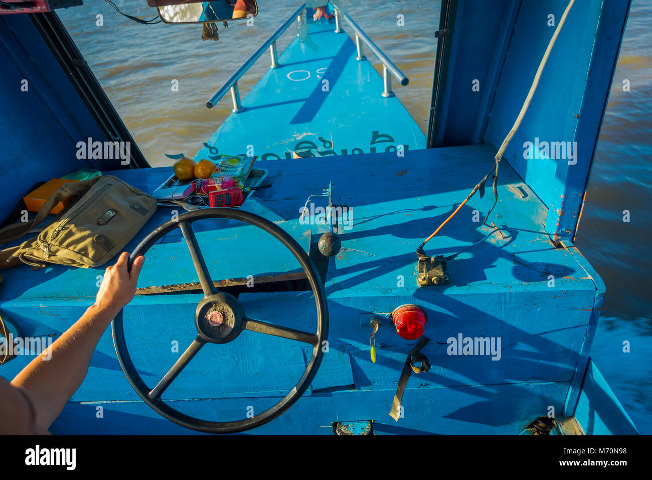 CHIANG RAI, THAILAND - FEBRUARY 01, 2018: Close up of the captain hands ...