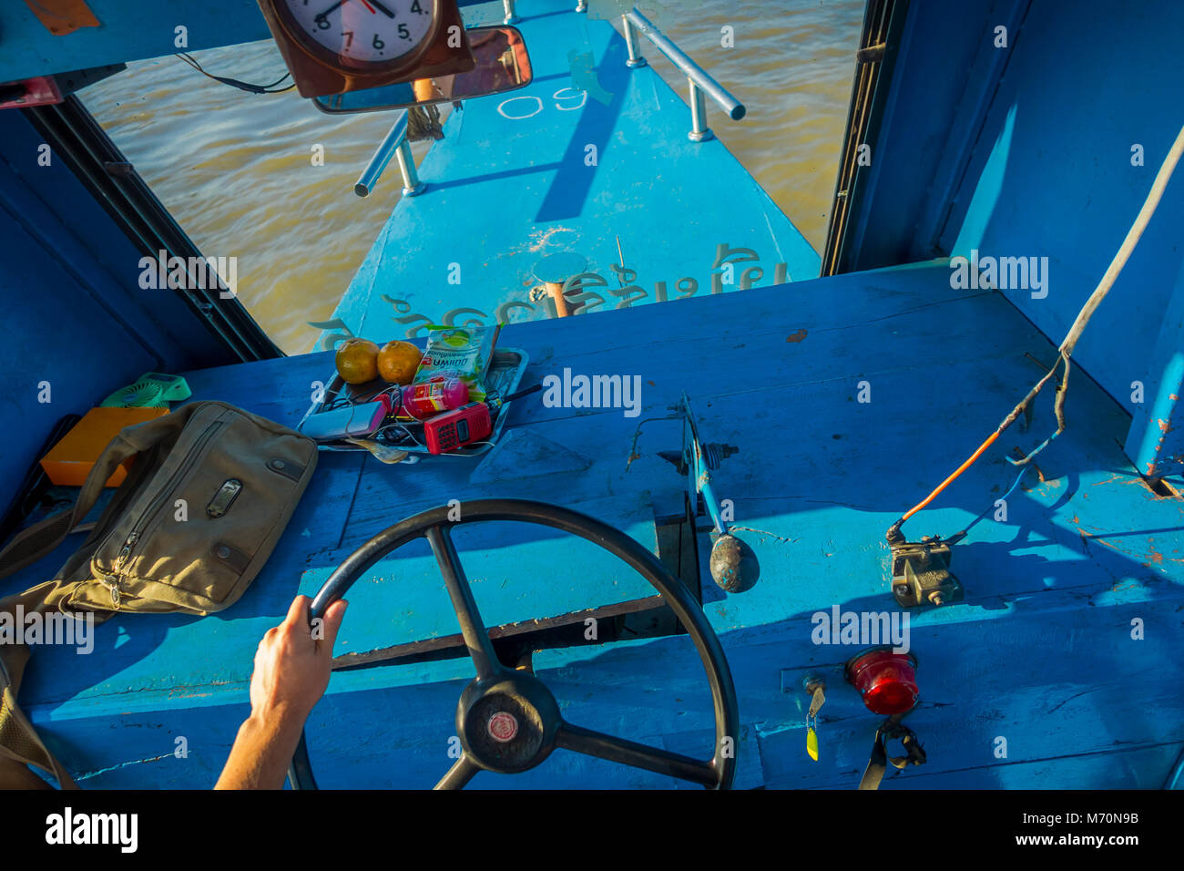 CHIANG RAI, THAILAND - FEBRUARY 01, 2018: Close up of the captain hands ...