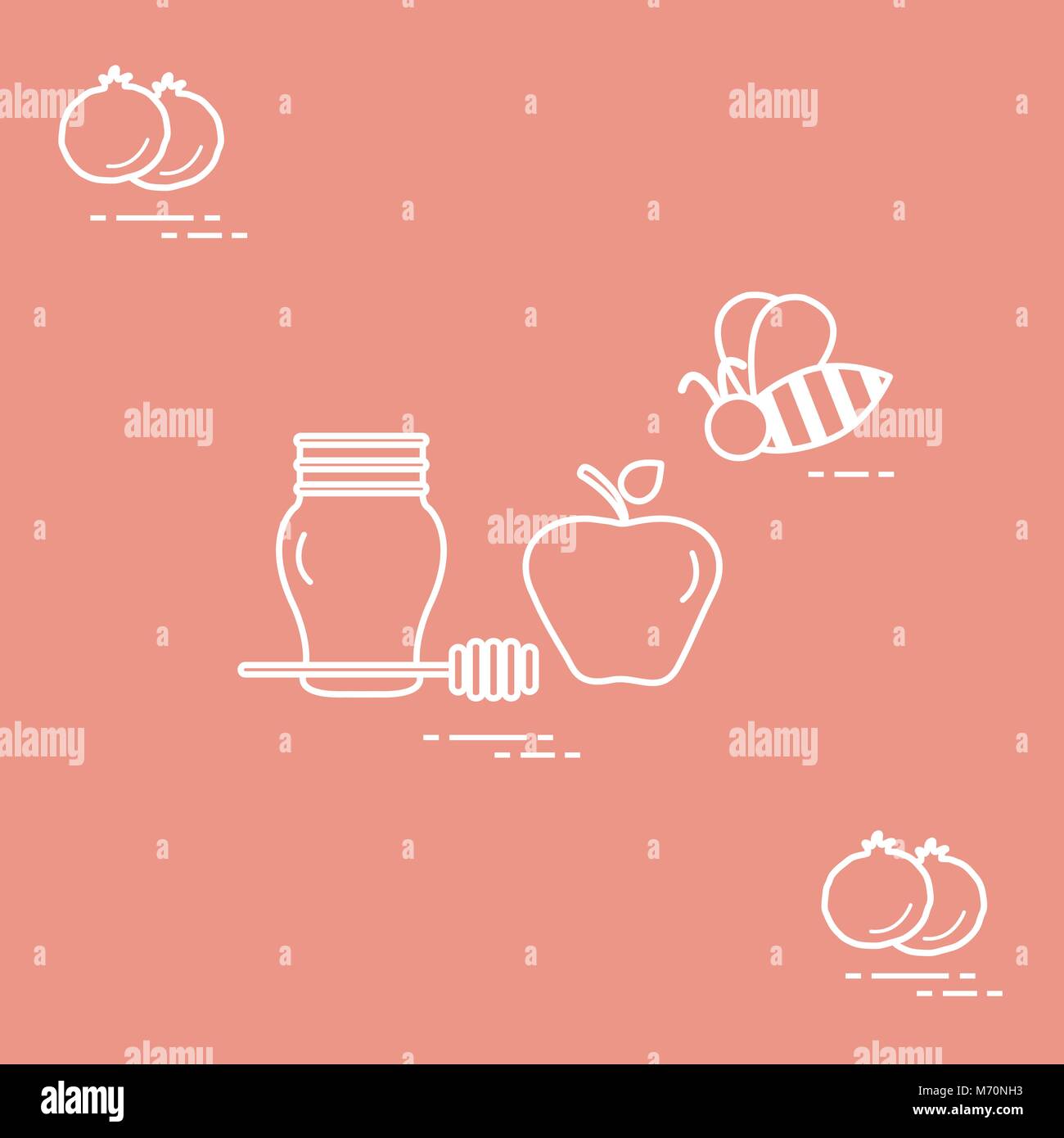 Apple in honey in Rosh Hashanah, pomegranate, bee. Traditional Jewish ...