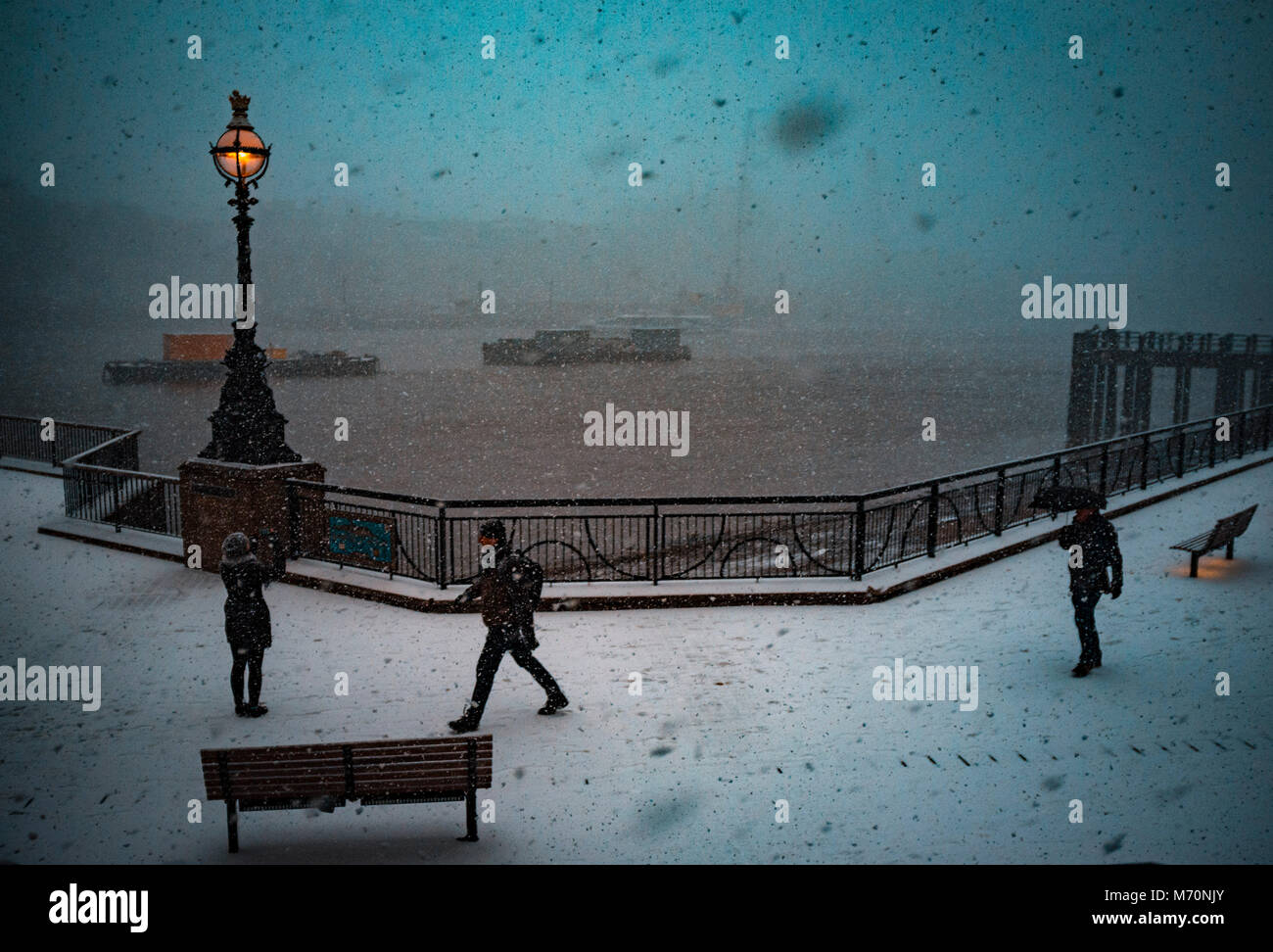 The Beast from the East hit London, a snow covered embankment walk by ...