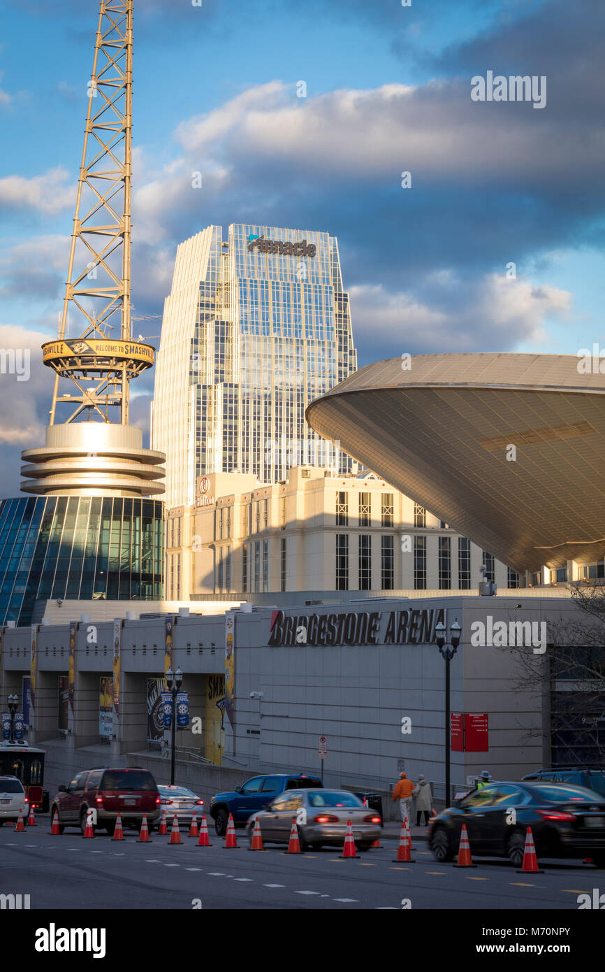 Bridgestone Arena and Pinnacle Buildings in downtown Nashville ...