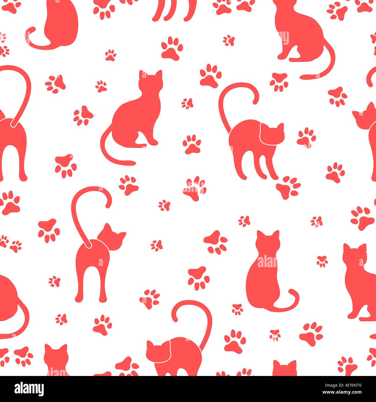 Seamless pattern with cats and traces. Template for design, fabric ...