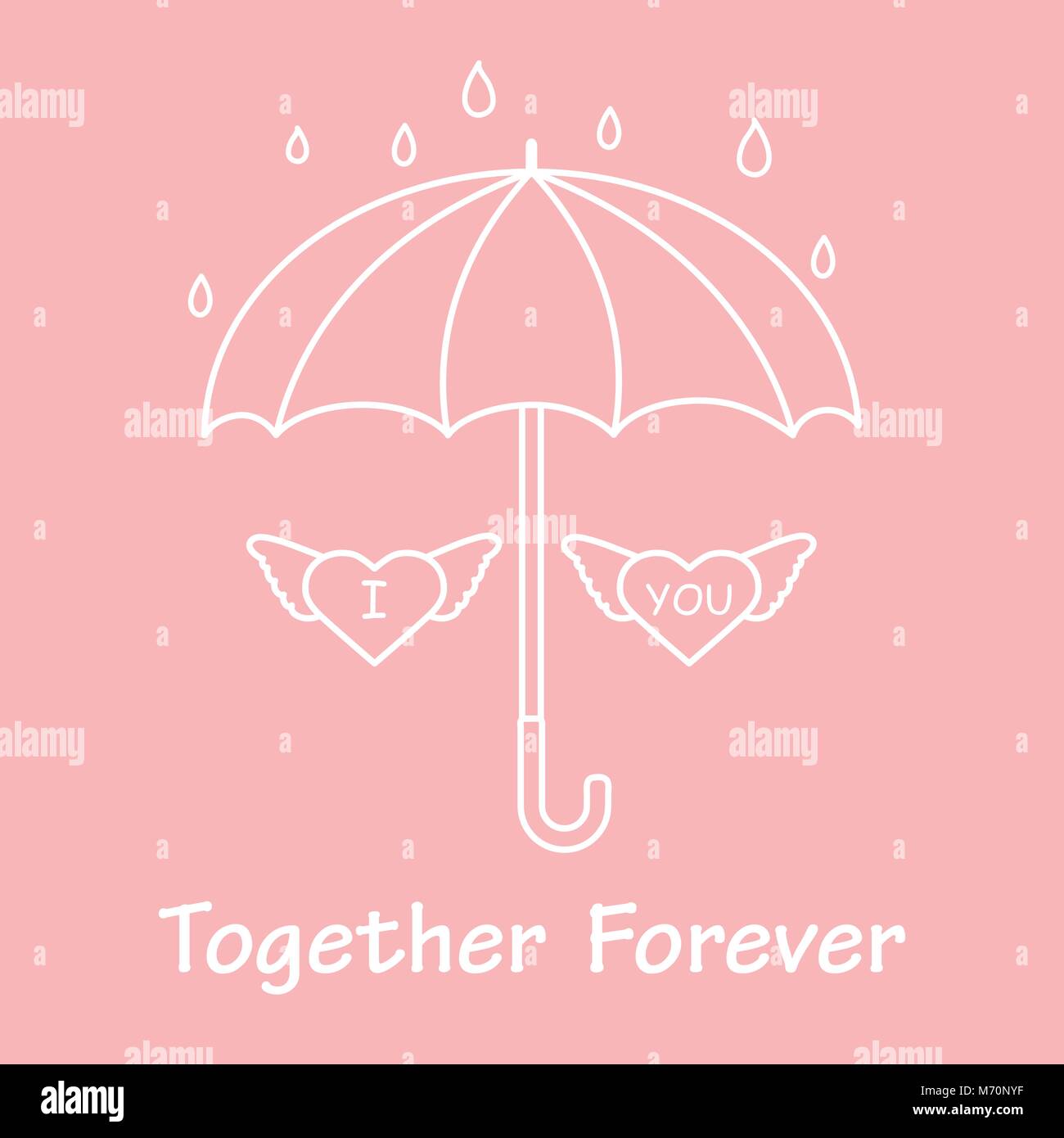 Two hearts with wings under an umbrella in the rain. Design for banner ...