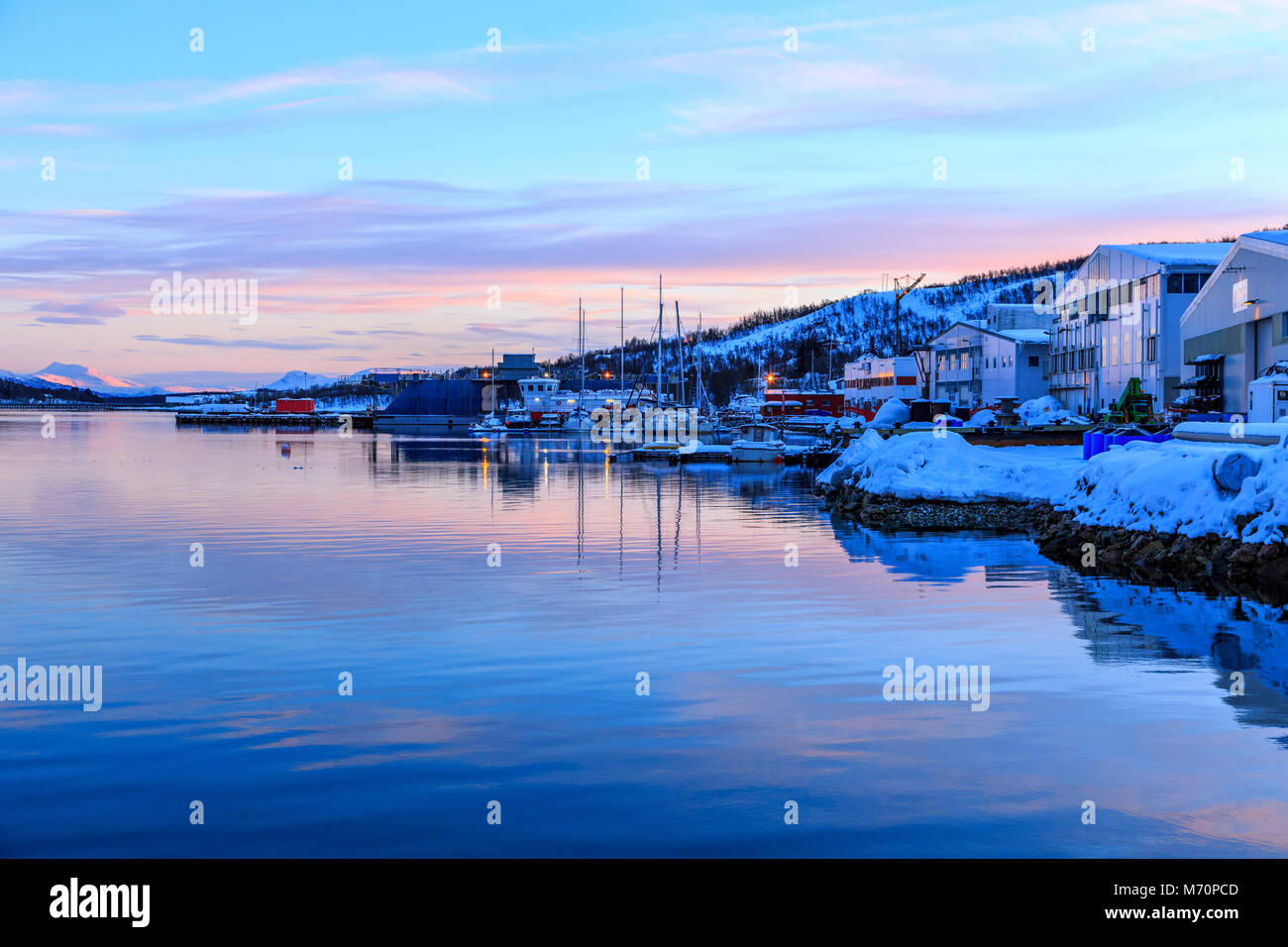 winter in the Arctic Circle on Kvaloya island kaldfjord Troms Tromso ...