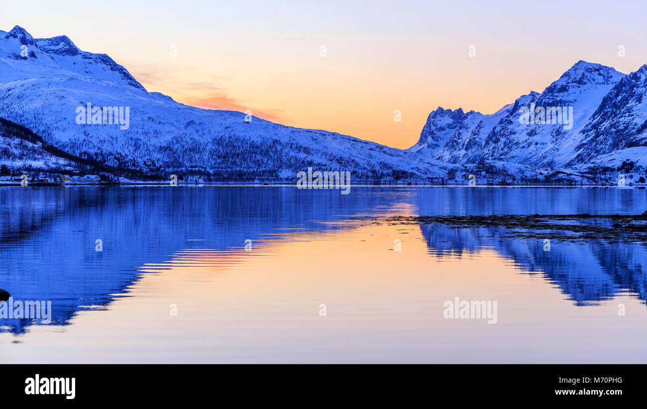 winter in the Arctic Circle on Kvaloya island kaldfjord Troms Tromso ...