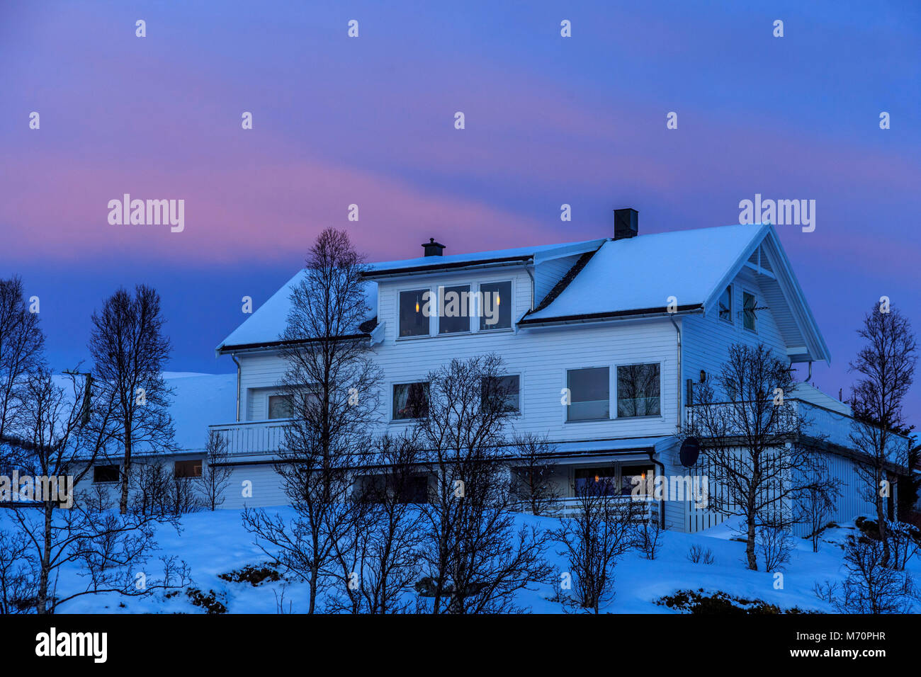 winter in the Arctic Circle on Kvaloya island kaldfjord Troms Tromso ...