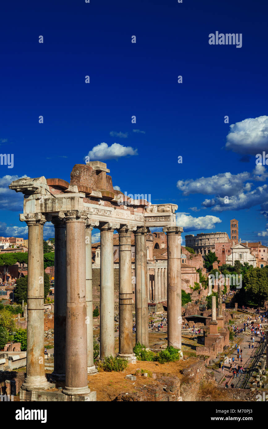Tourists walking along the Via Sacra (Sacred Road) in Roman Forum ...