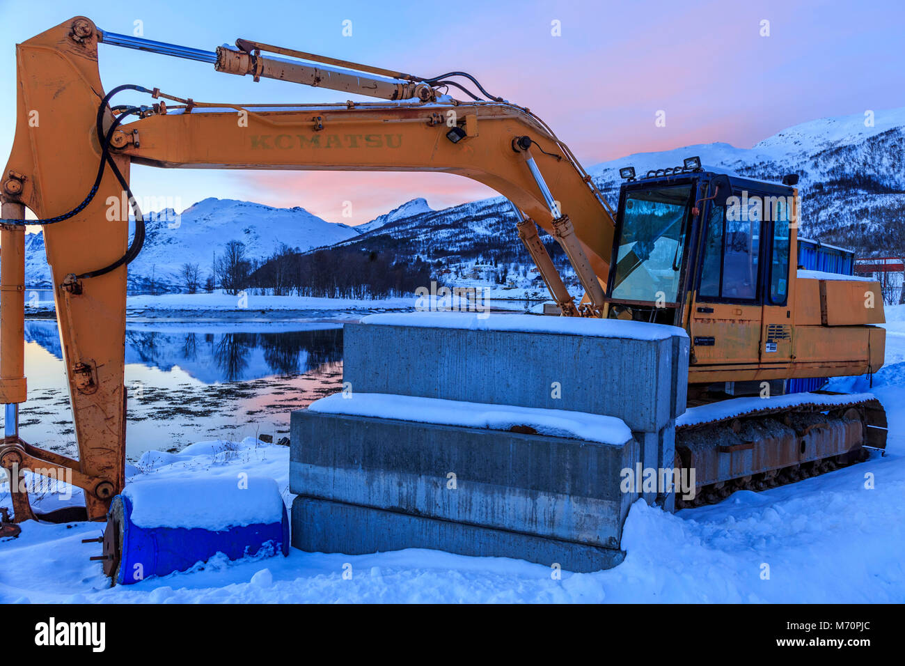 winter in the Arctic Circle on Kvaloya island kaldfjord Troms Tromso ...