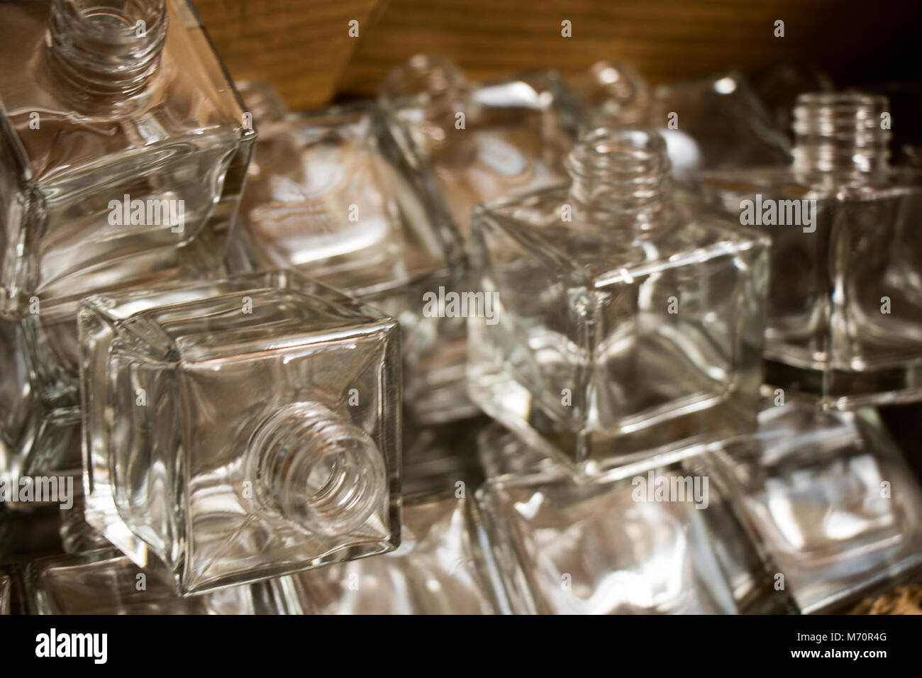 Set of Empty small transparent bottles Stock Photo - Alamy