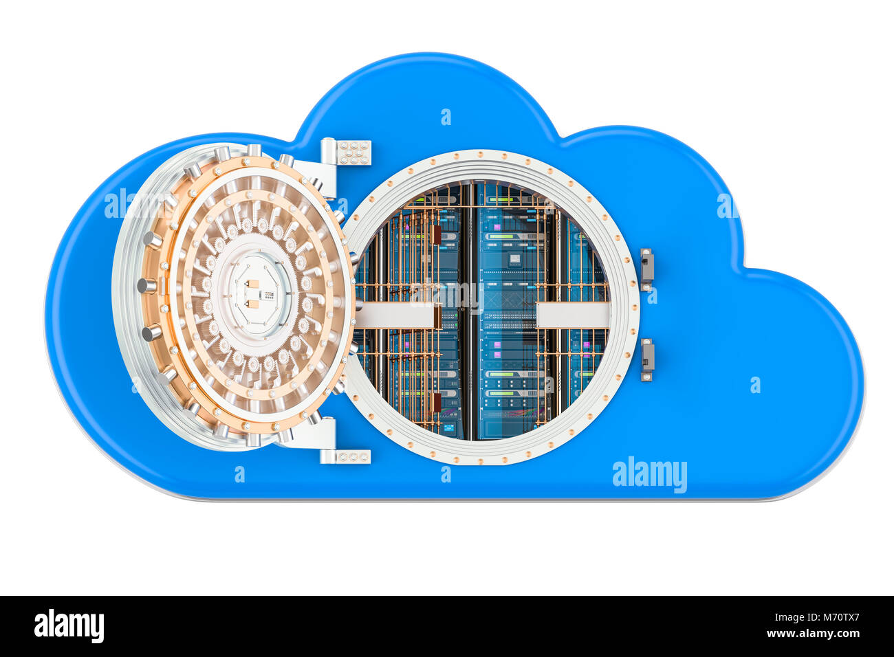 Server racks inside computing cloud . Security and protection concept ...