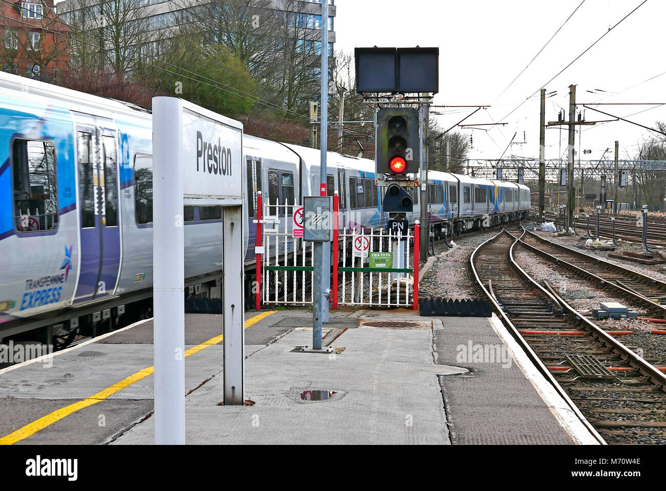 Trans pennine express train arriving at Preston railway station Stock ...
