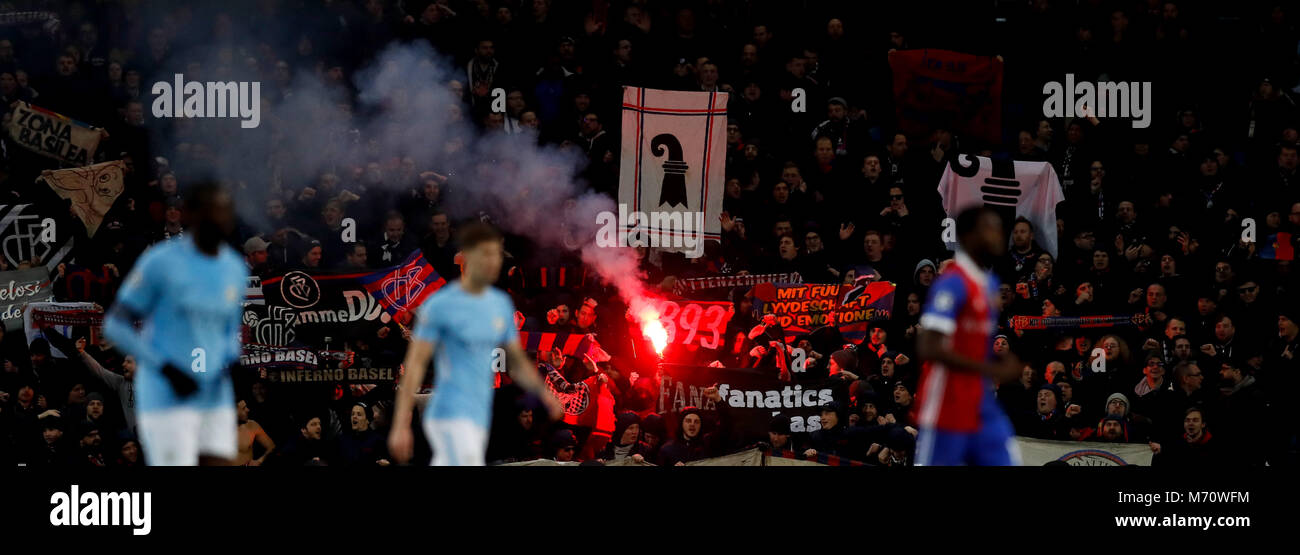 FC Basel fans with flares during the UEFA Champions League round of 16 ...