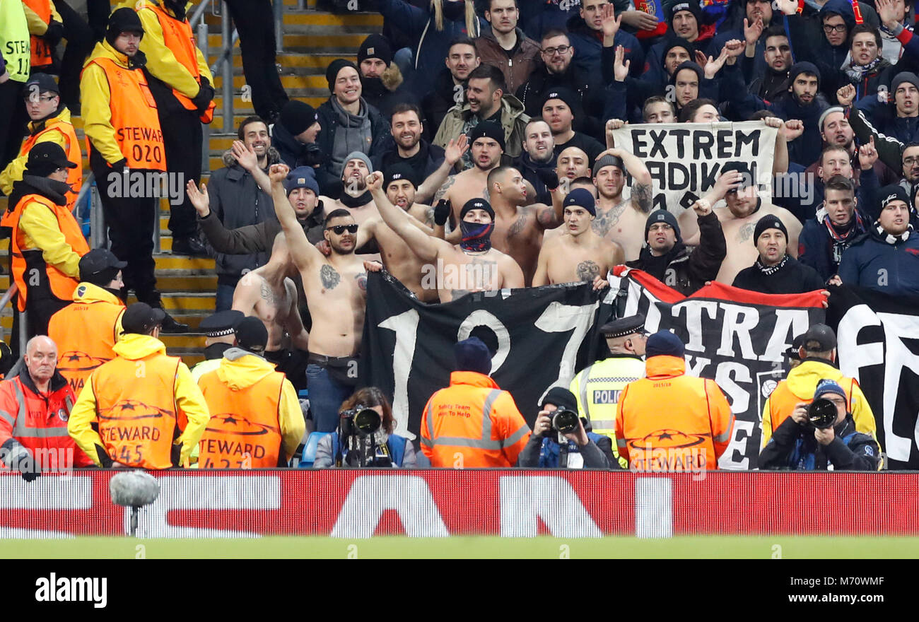 FC Basel fans during the UEFA Champions League round of 16, second leg ...