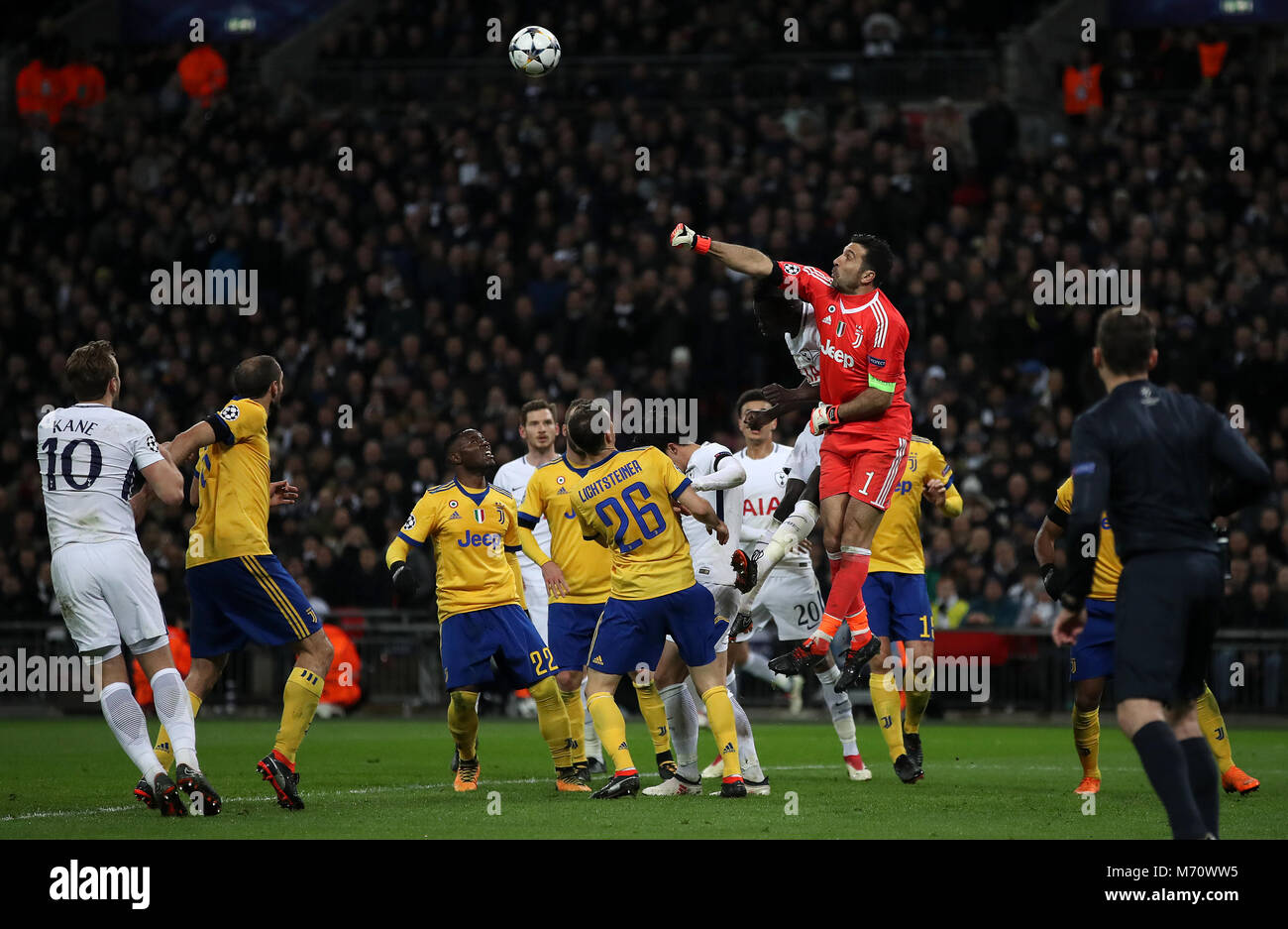 Juventus goalkeeper Gianluigi Buffon punches the ball clear during the ...