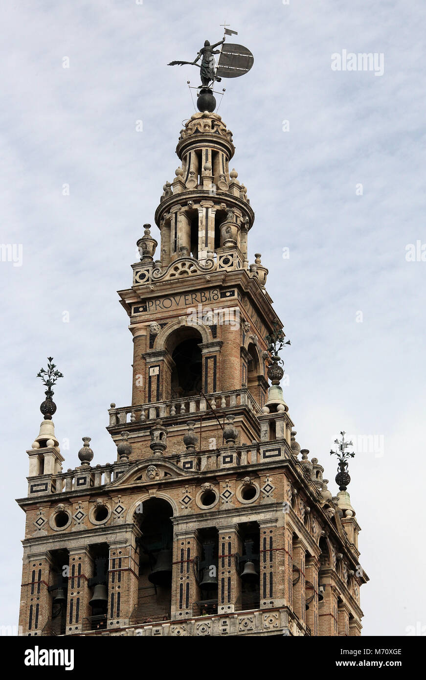 Giralda Tower of the Seville Cathedral topped with El Giraldillo Stock ...
