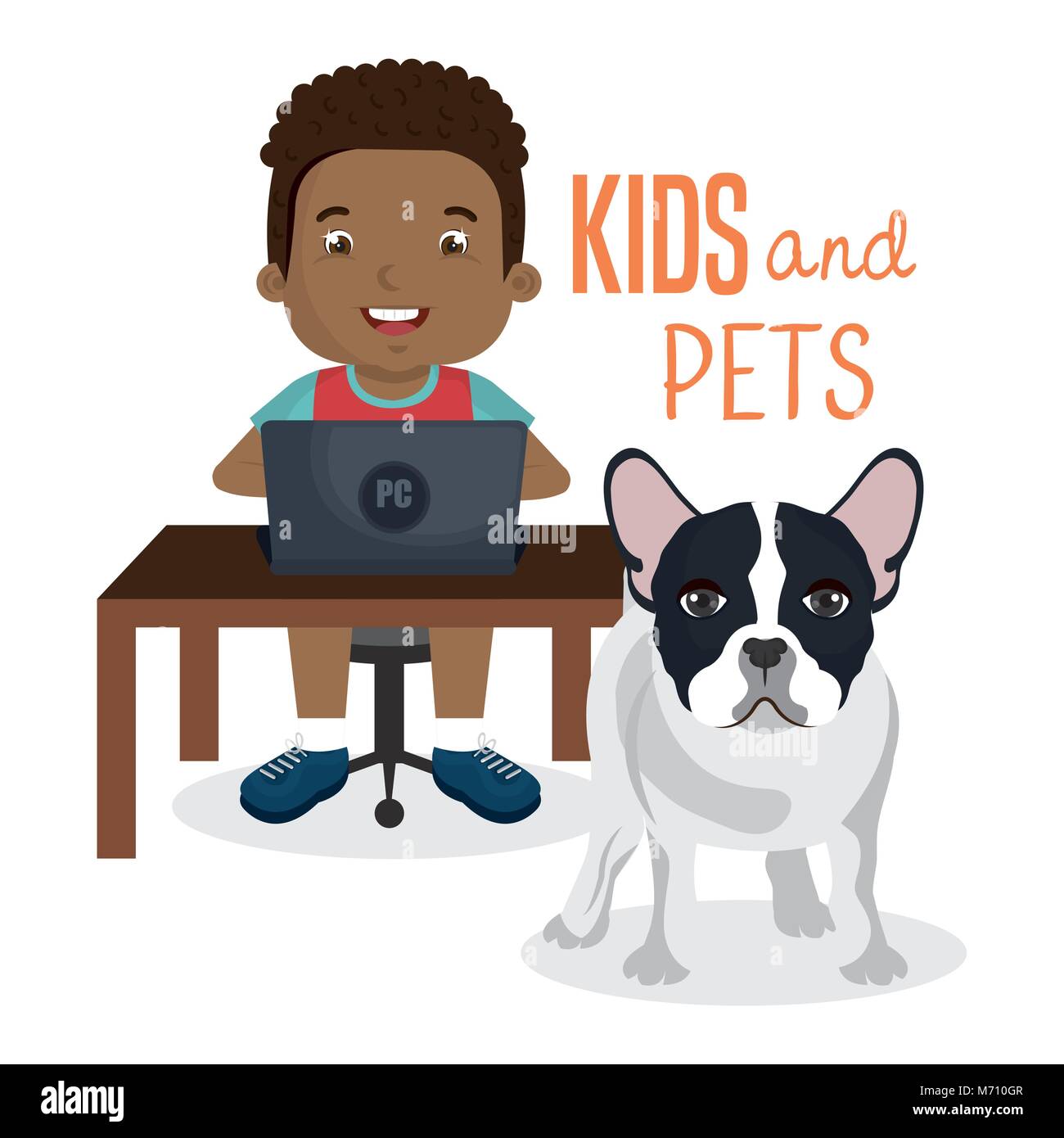 boy with computer laptop and dog character vector illustration design ...