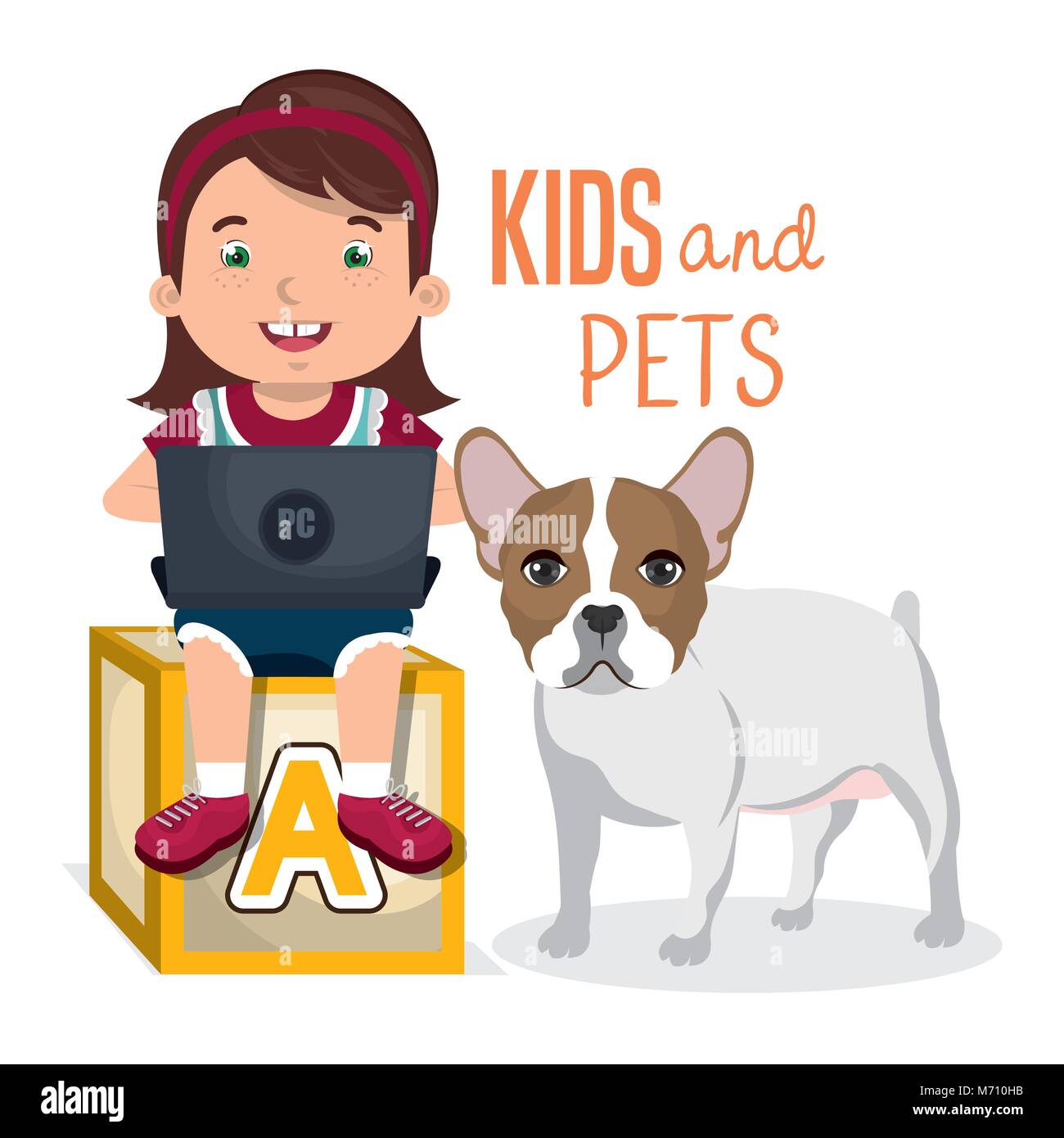 girl with dog and laptop computer character vector illustration design ...