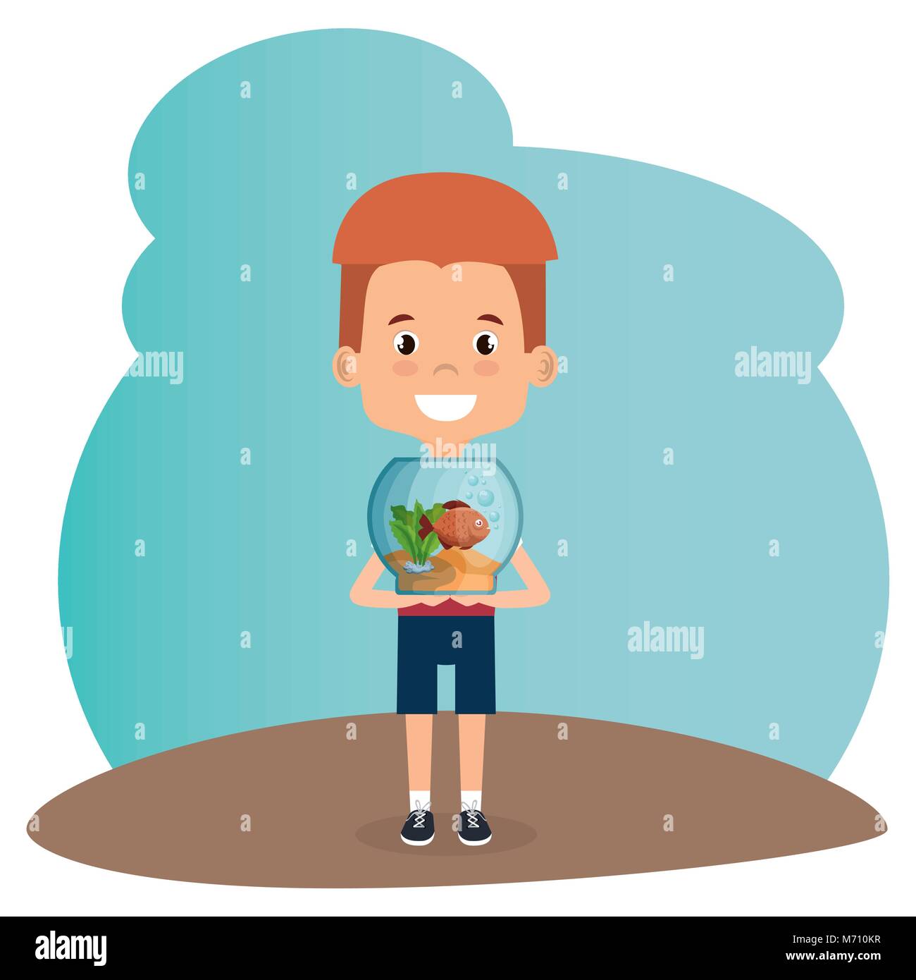 boy with aquarium fish character vector illustration design Stock ...