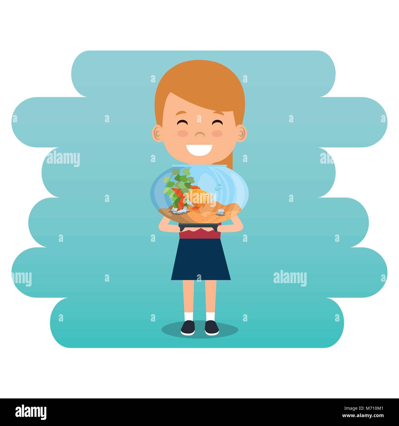 girl with fish aquarium character vector illustration design Stock ...