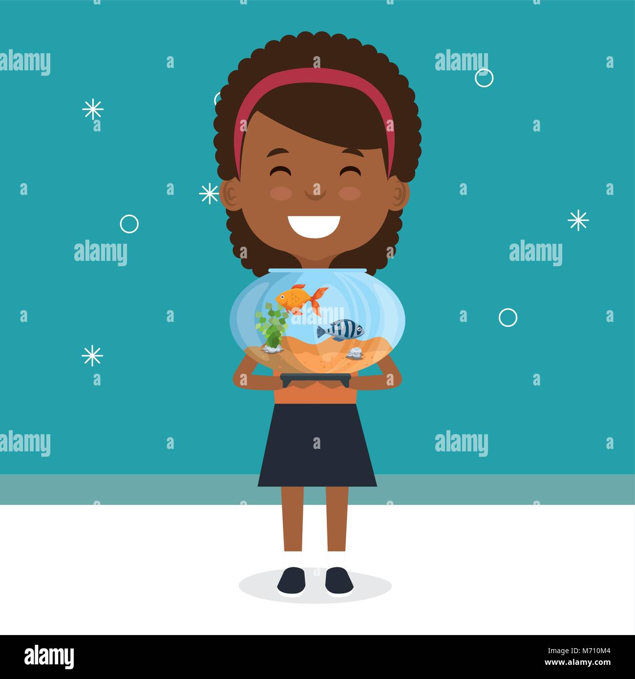 girl with fish aquarium character vector illustration design Stock ...