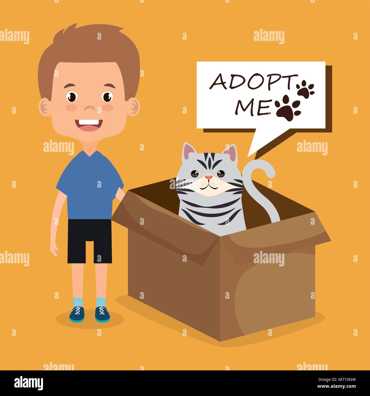 boy with cat character vector illustration design Stock Vector Image ...