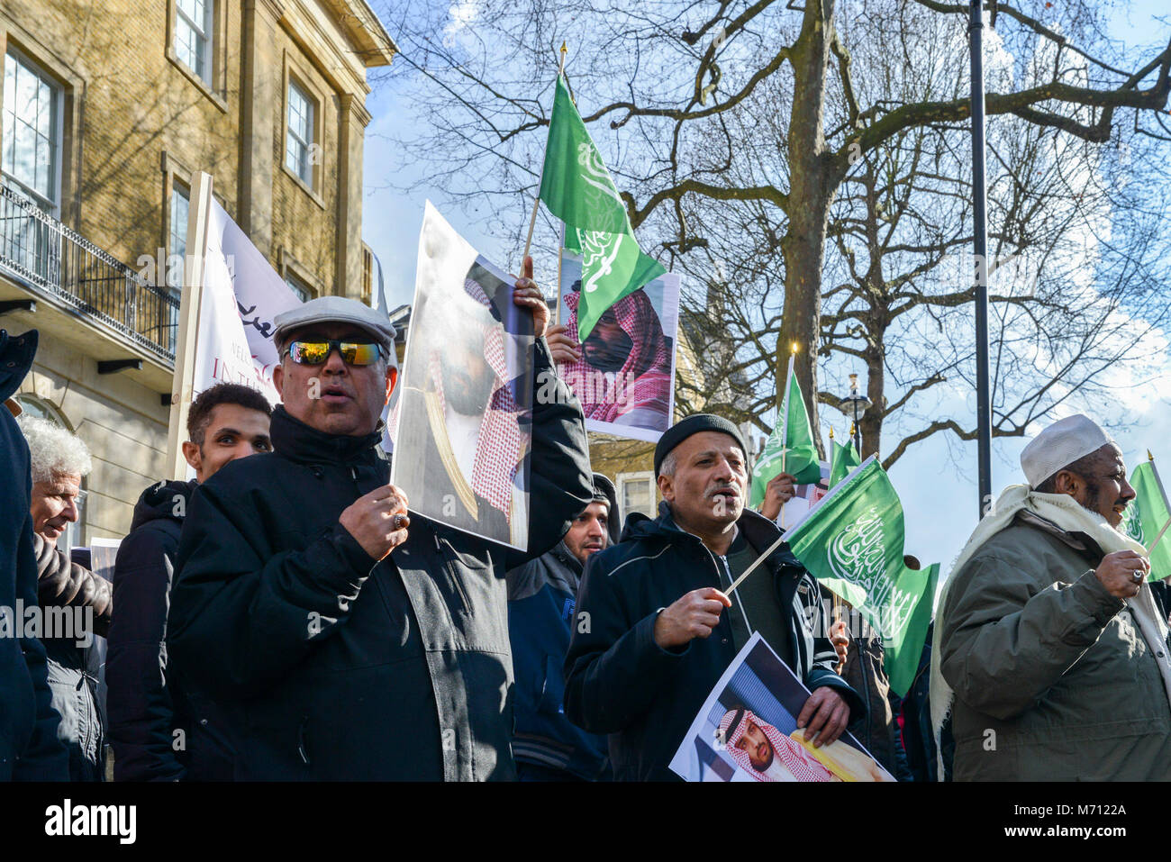 London, UK - March 7th, 2018: Pro-Saudi nationals outside Downing ...