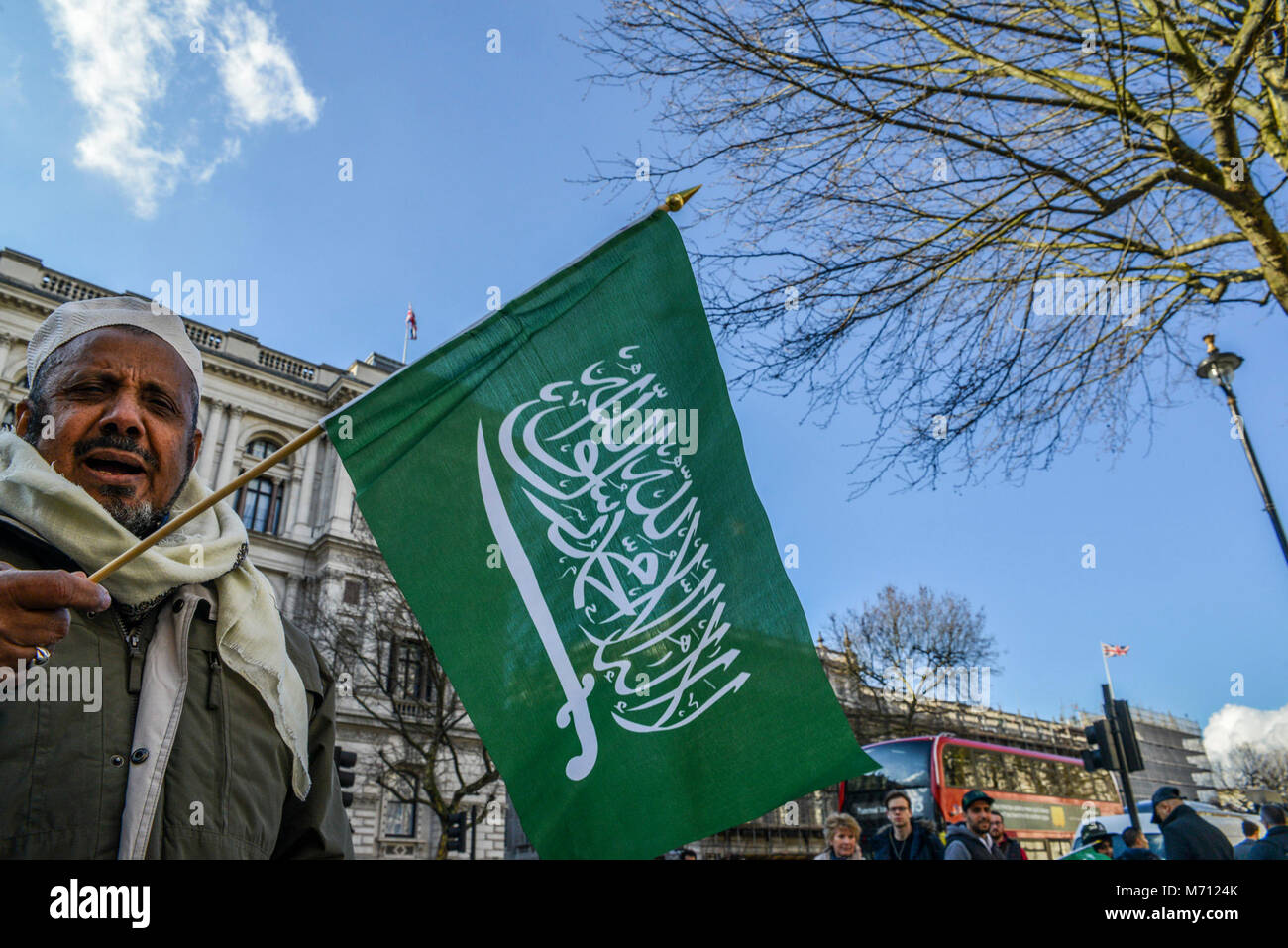 London, UK - March 7th, 2018: Pro-Saudi nationals outside Downing ...