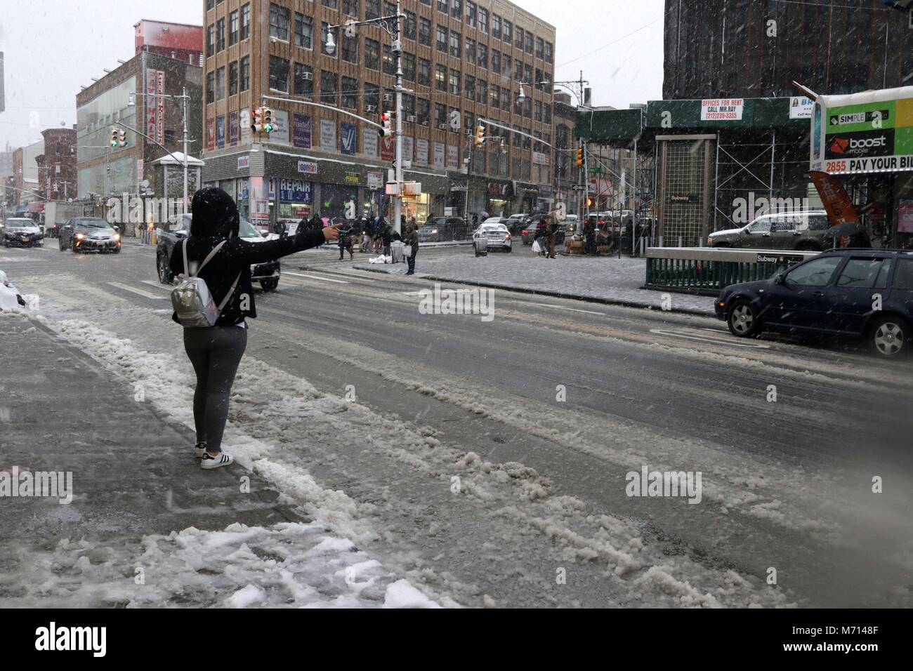 Bronx, NY, US. 7th. Mar, 2018. The second winter storm within a week ...