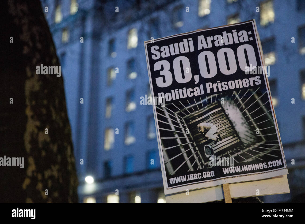 London, UK. 7th March, 2018. Human rights activists protest outside ...