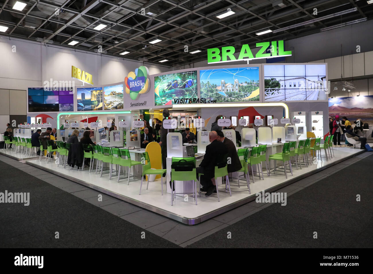 Berlin, Germany. 7th Mar, 2018. Brazil's booth is seen during ITB ...