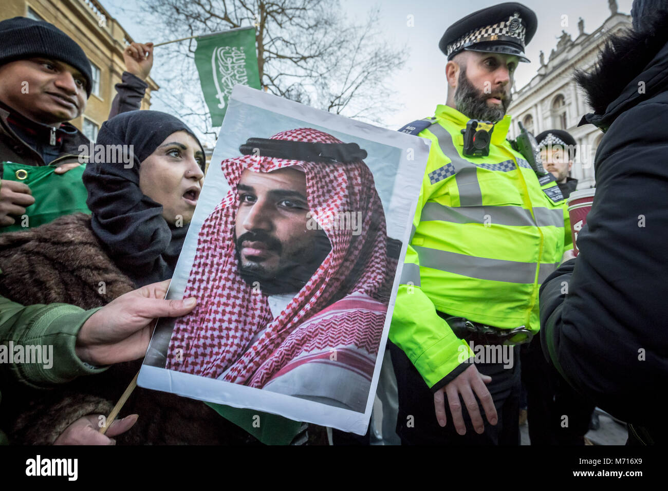 London, UK. 7th March, 2018. British Saudis celebrate the arrival of ...