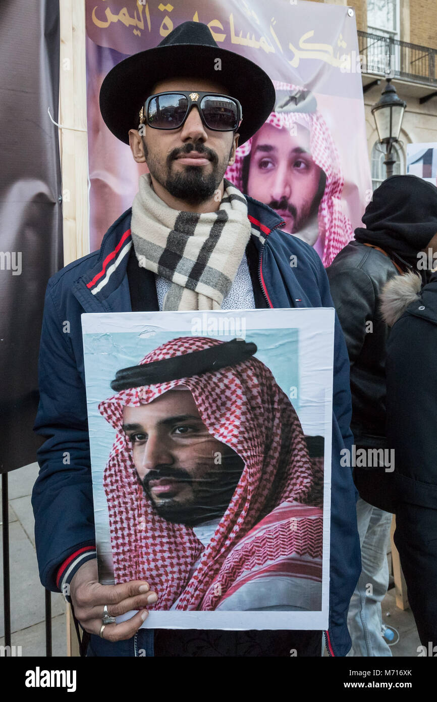 London, UK. 7th March, 2018. British Saudis celebrate the arrival of ...