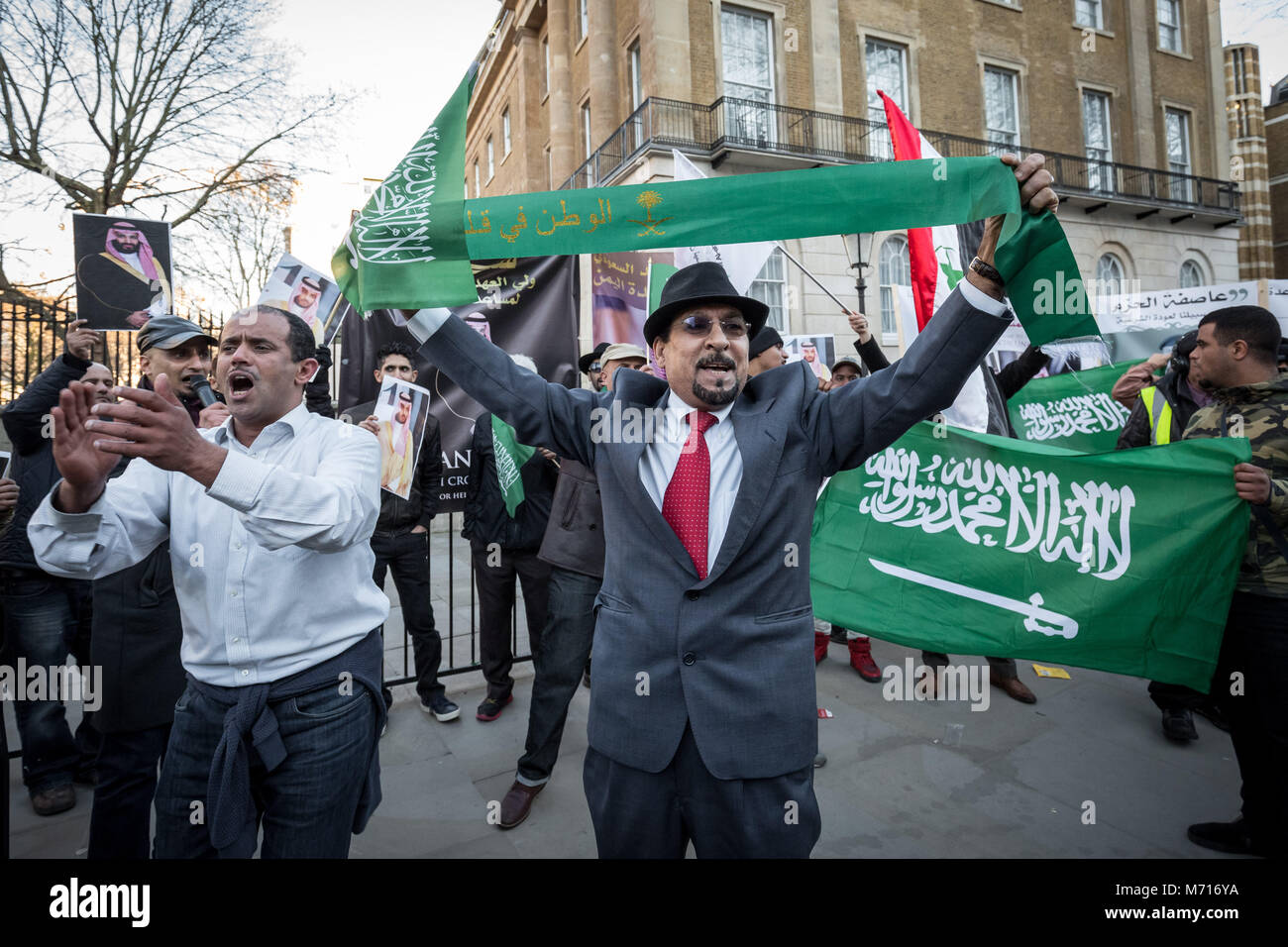 London, UK. 7th March, 2018. British Saudis celebrate the arrival of ...