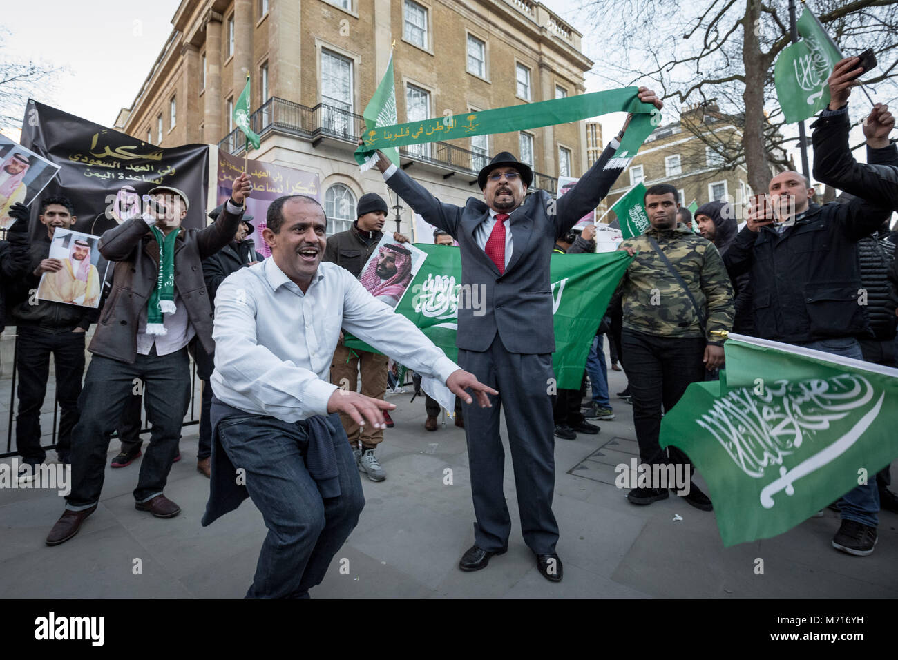 London, UK. 7th March, 2018. British Saudis celebrate the arrival of ...