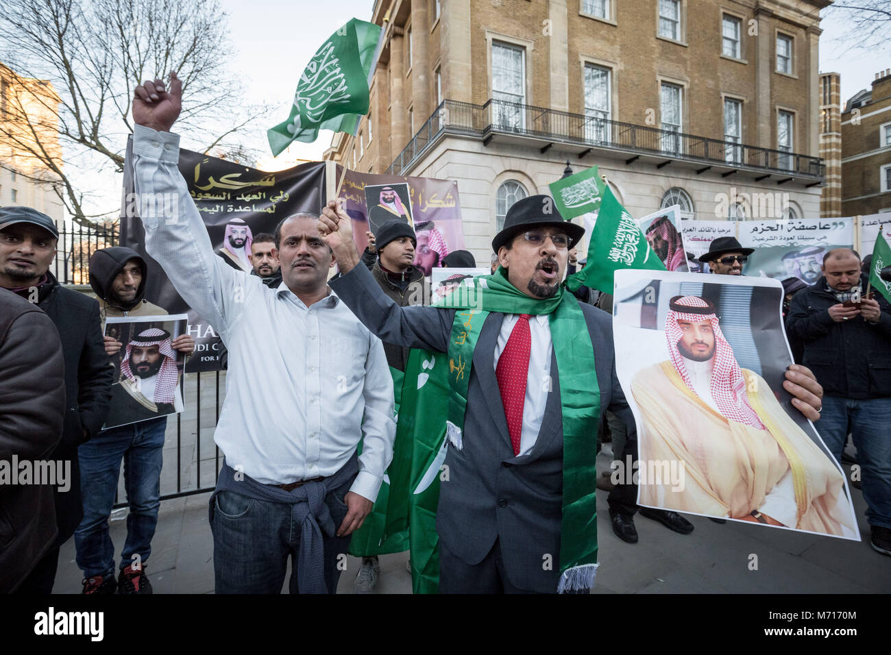 London, UK. 7th March, 2018. British Saudis celebrate the arrival of ...