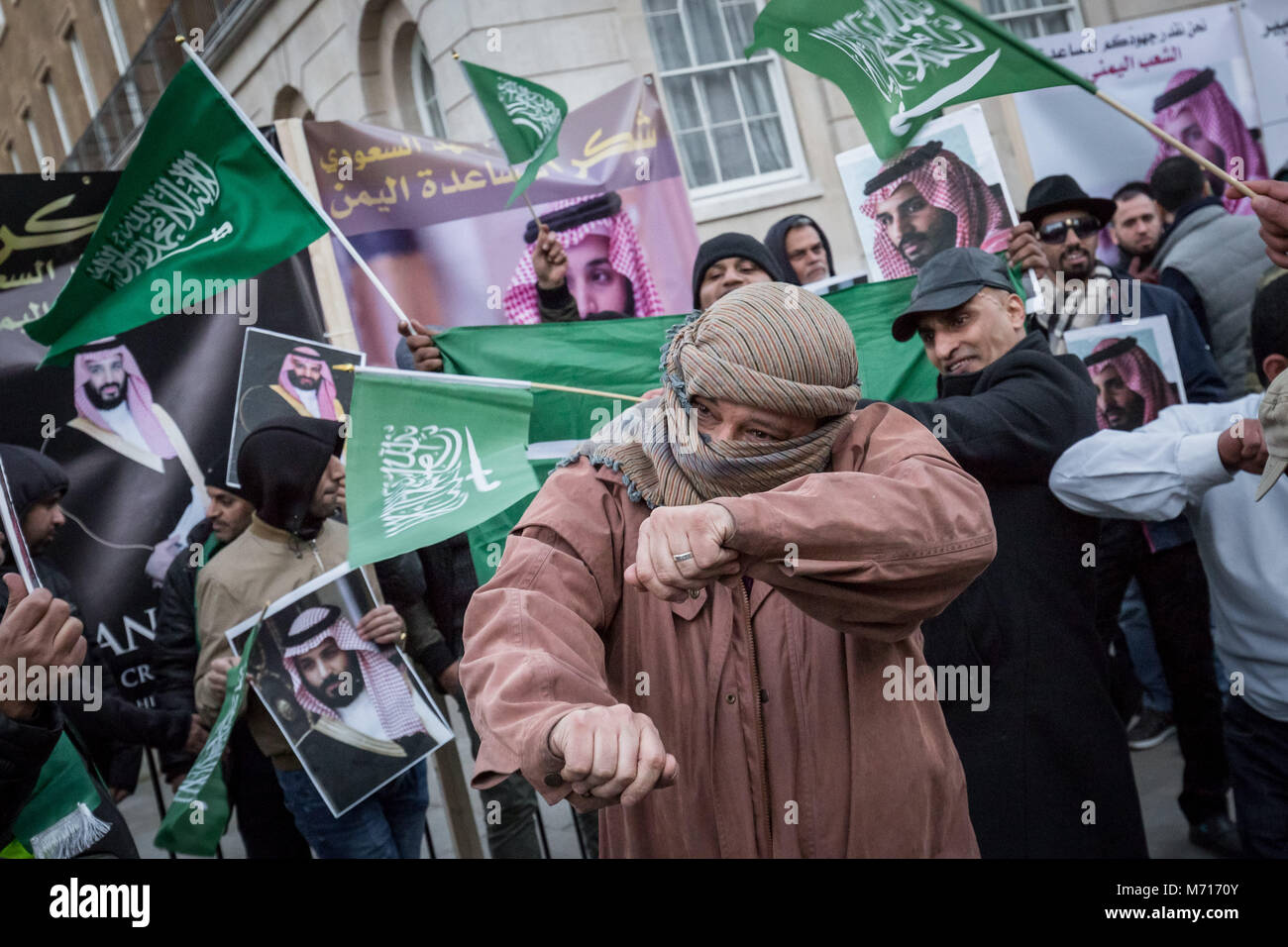 London, UK. 7th March, 2018. British Saudis celebrate the arrival of ...