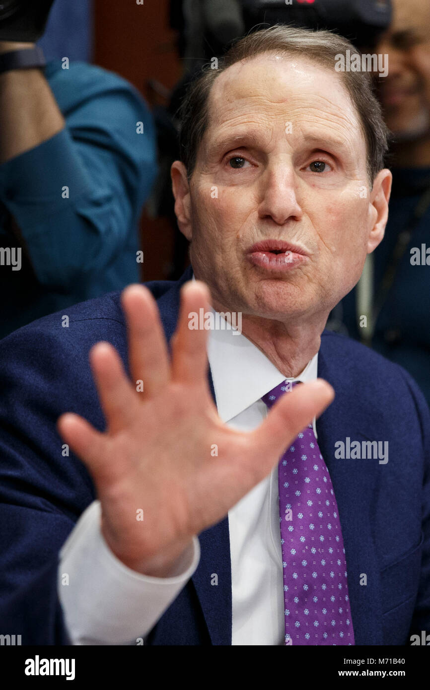 United States Senator Ron Wyden, Democrat of Oregon, speaks to hearing ...