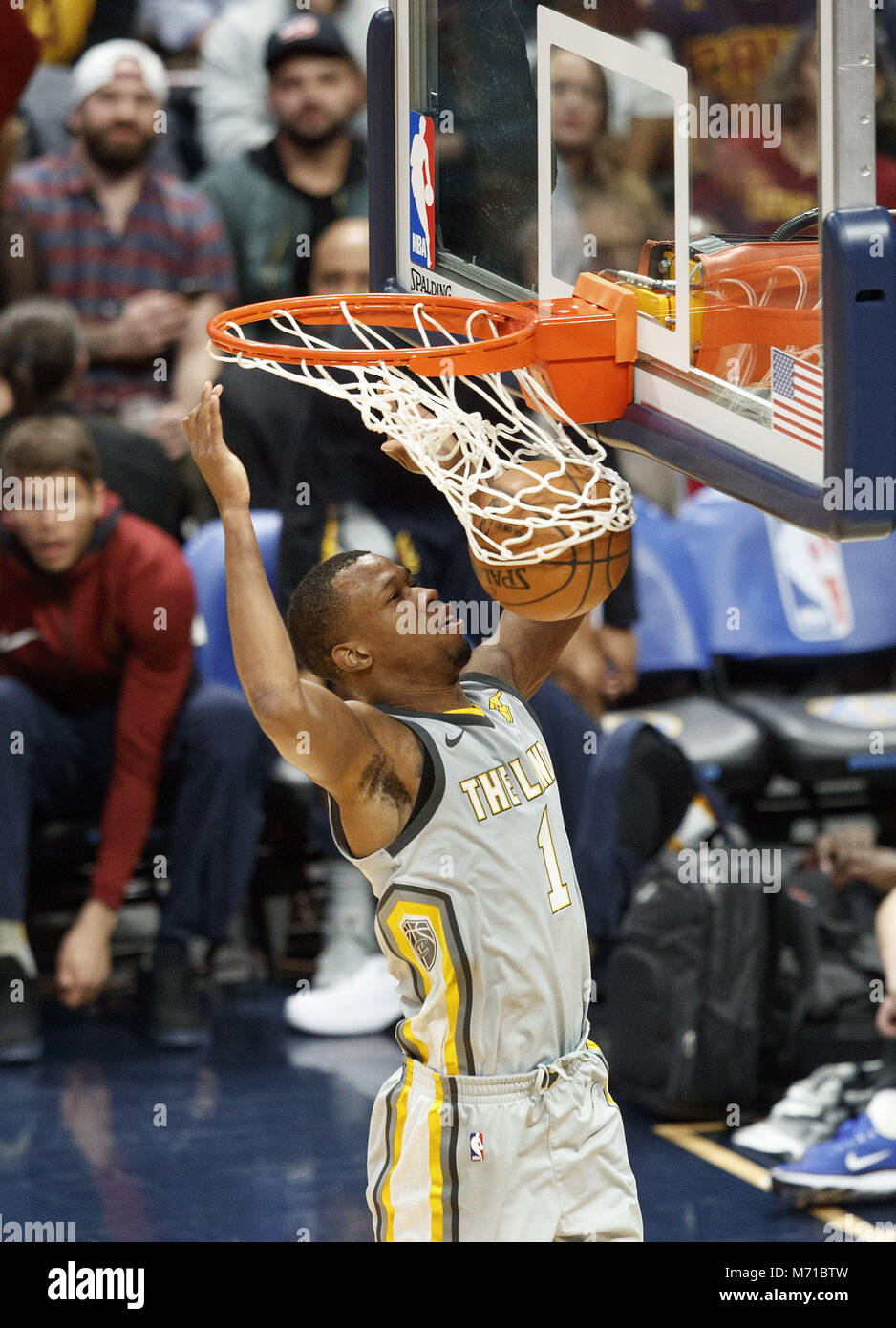 Denver, Colorado, USA. 7th Mar, 2018. Cavs RODNEY HOOD junks the ball ...
