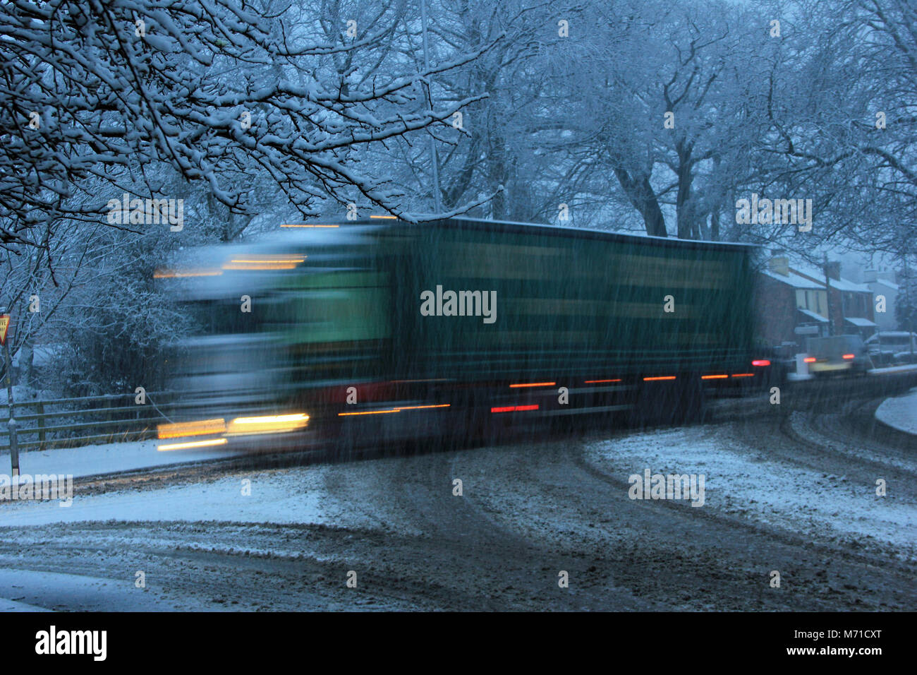 Burscough, UK. Uk Weather Lorry in the snow Burscough England UK ...