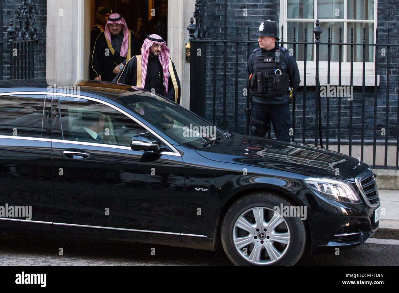 London, UK. 7th March, 2018. Saudi dignitaries accompanying Saudi Crown ...