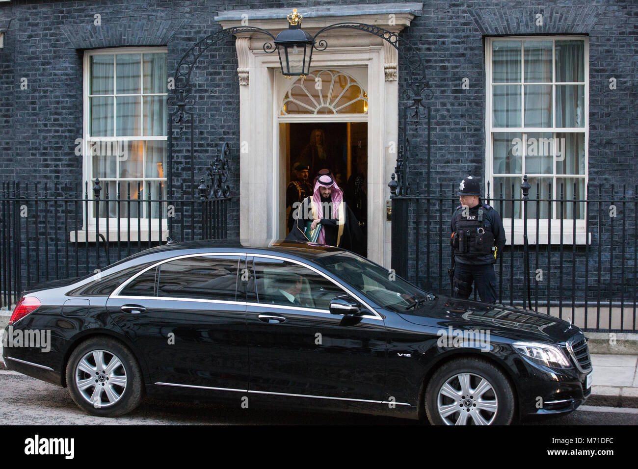 London, UK. 7th March, 2018. Saudi dignitaries accompanying Saudi Crown ...
