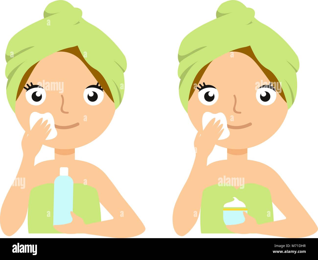 Beautiful Young Woman applying facial moisturizing cream. Set Stock ...