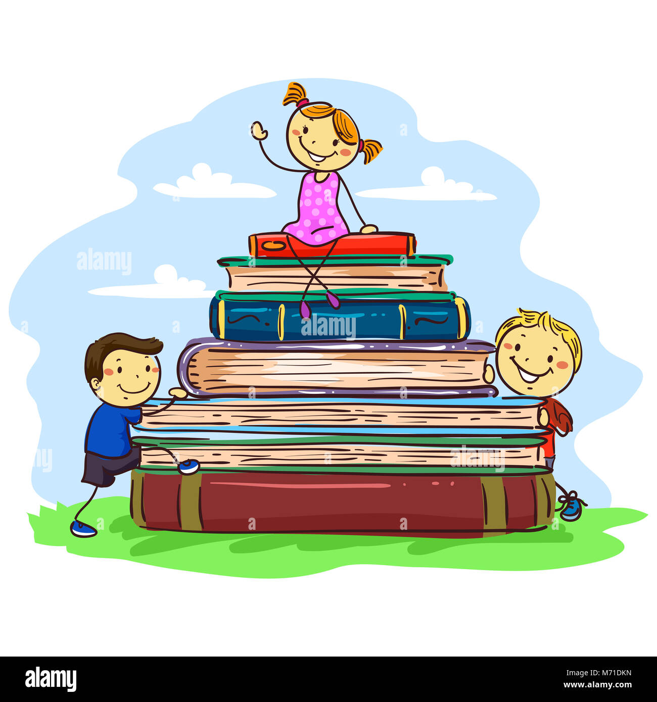 Stickman illustration kids reading books hi-res stock photography and ...
