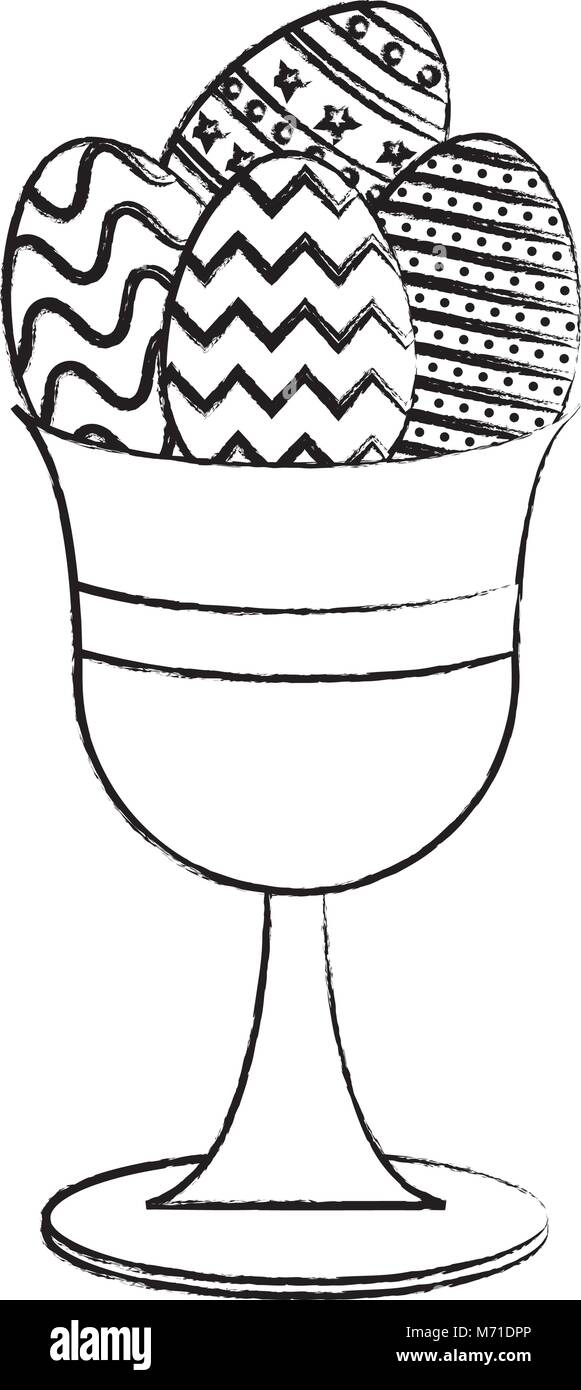 sketch of Holy grail with easter eggs over white background, vector ...