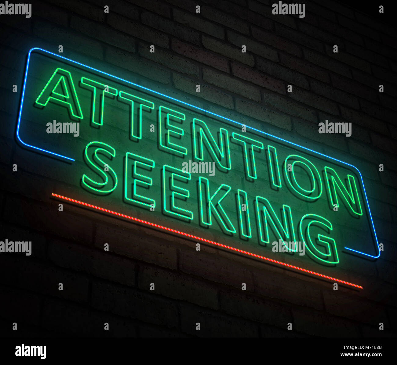 3d Illustration depicting an illuminated neon sign with an attention ...