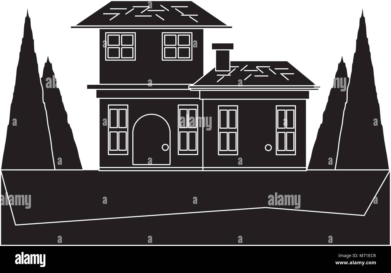 Residential houses surrounded by trees over white background, vector ...