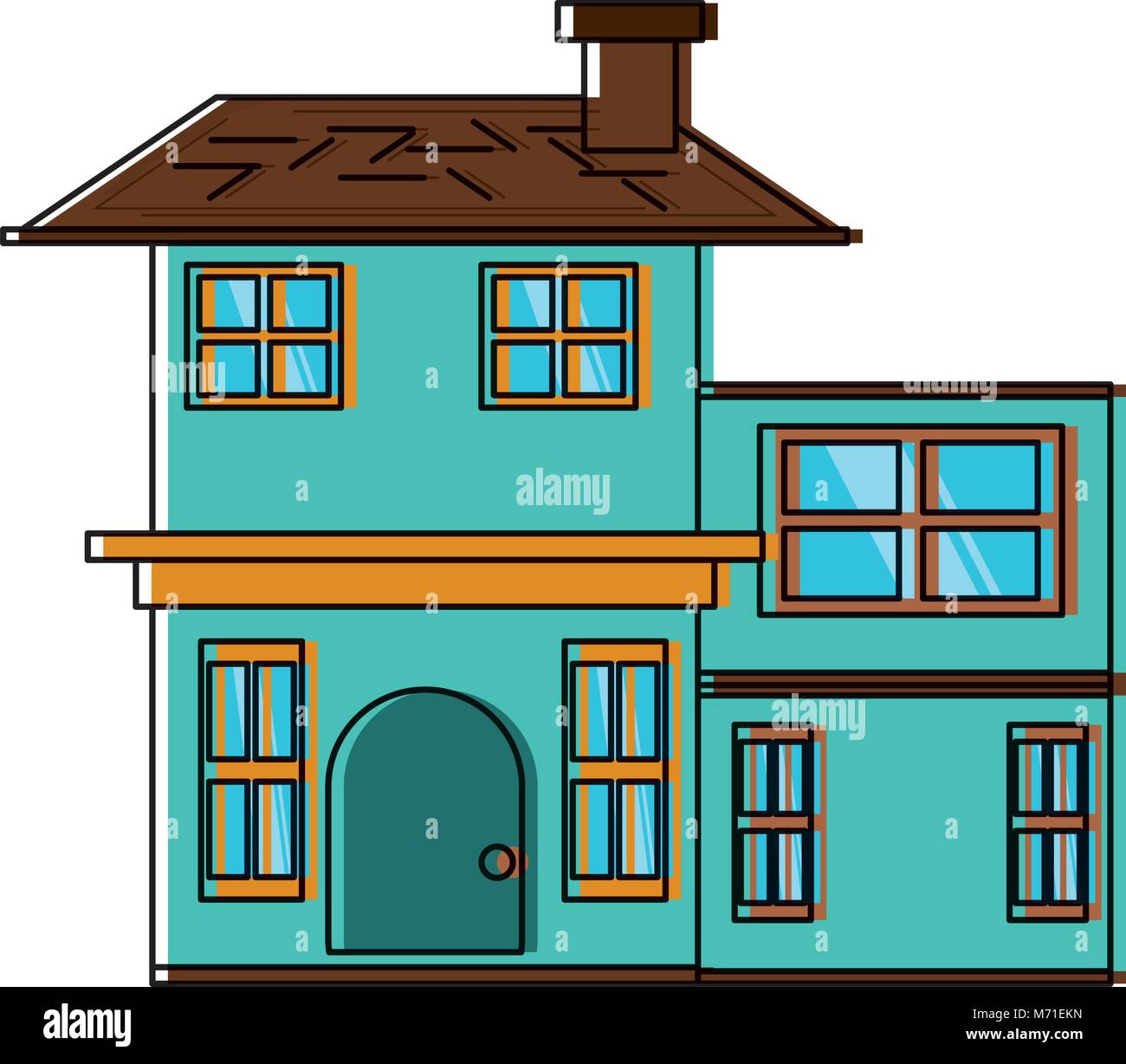 Two floors house icon over white background, colorful design. vector ...