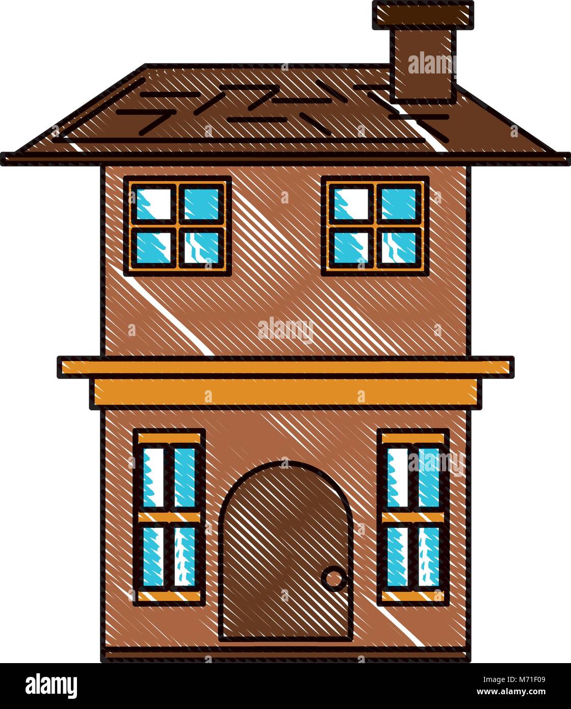 Two floors house icon over white background, colorful design. vector ...